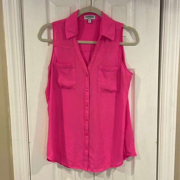Express | Tops | Express Portofino Shirt Hot Pink Sleeveless Button ...